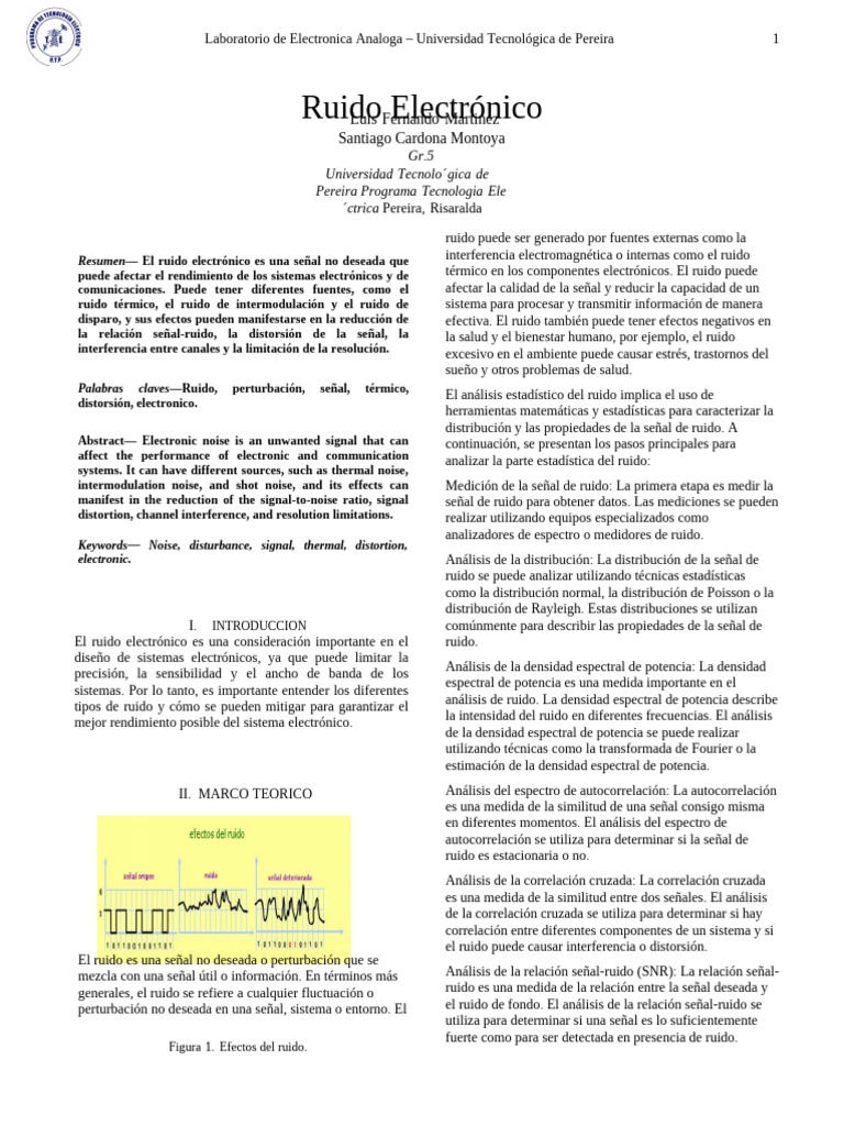 Exposición Ruido | PDF | Densidad espectral | Electrónica