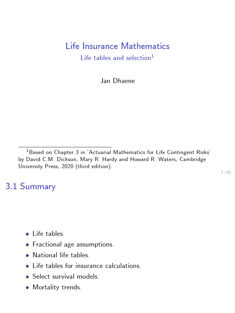 Life Insurance Mathematics | PDF | Demography | Actuarial Science