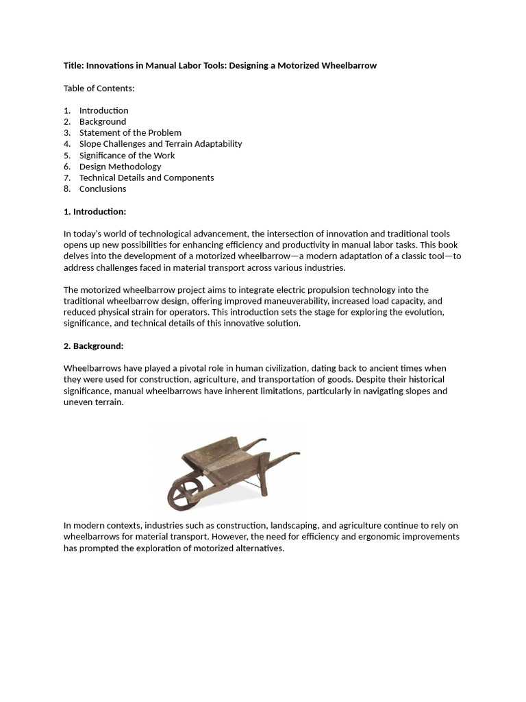 Motorized Wheelbarrow Innovations | PDF | Usability | Innovation