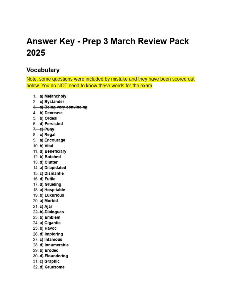 Review Pack 2025 Answer Key | PDF | Perfect (Grammar) | Linguistics