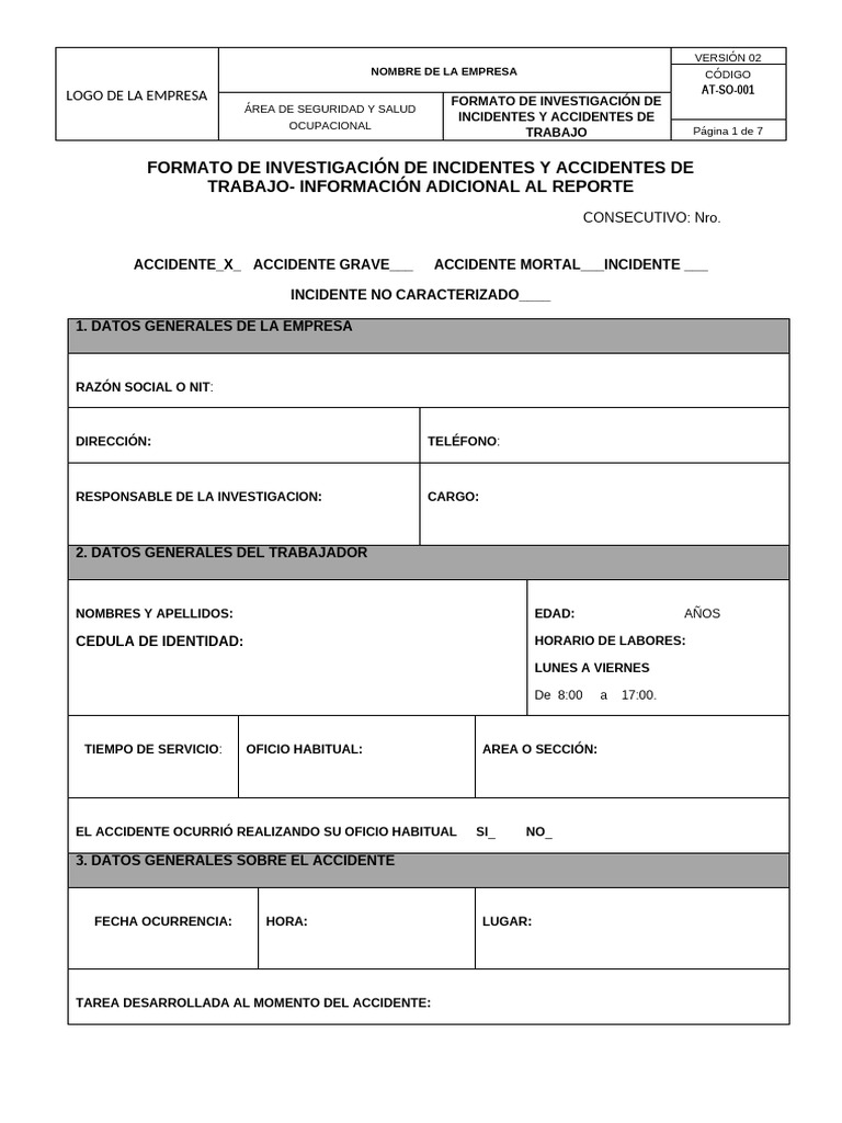 Formato de Investigacion de Accidentes e Incidentes (Ejemplo) | PDF