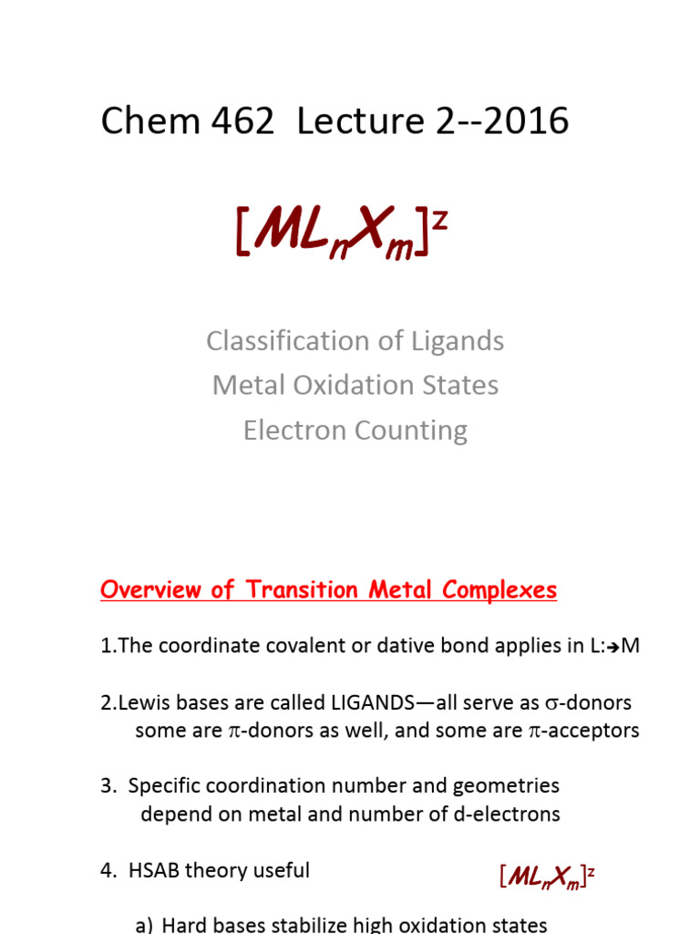 Transition Metal Ligands Overview | PDF | Ligand | Coordination Complex