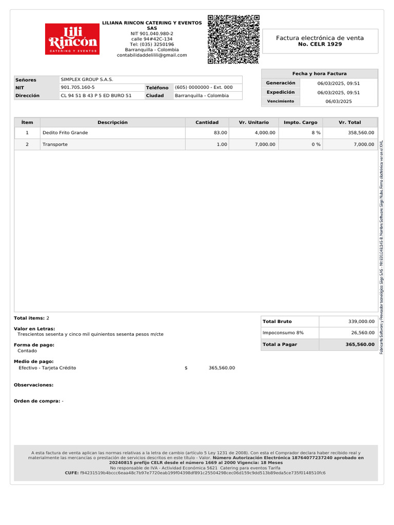 11 Liliana Rincon Catering y Eventos - Celr1929 Pago M | PDF | Pagos ...