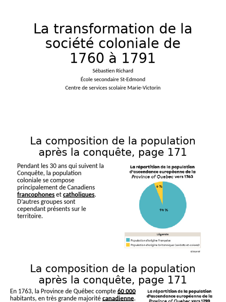Évolution de la société coloniale 1760-1791 | PDF | Canada | Québec