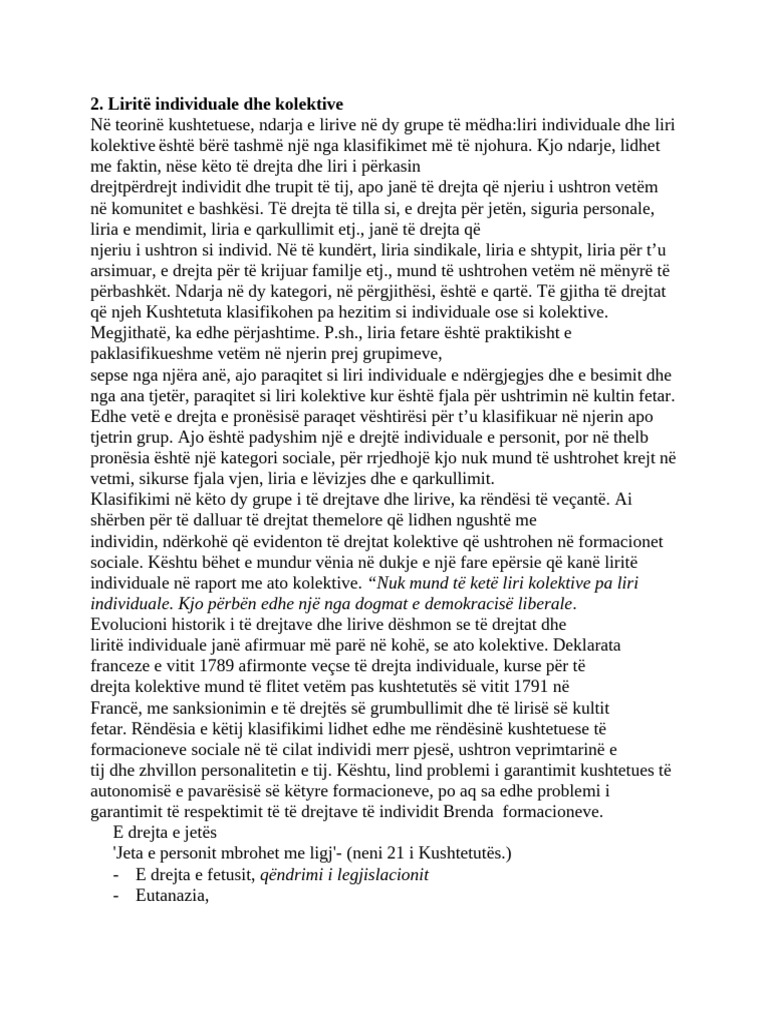 Liritë Individuale Dhe Kolektive | PDF