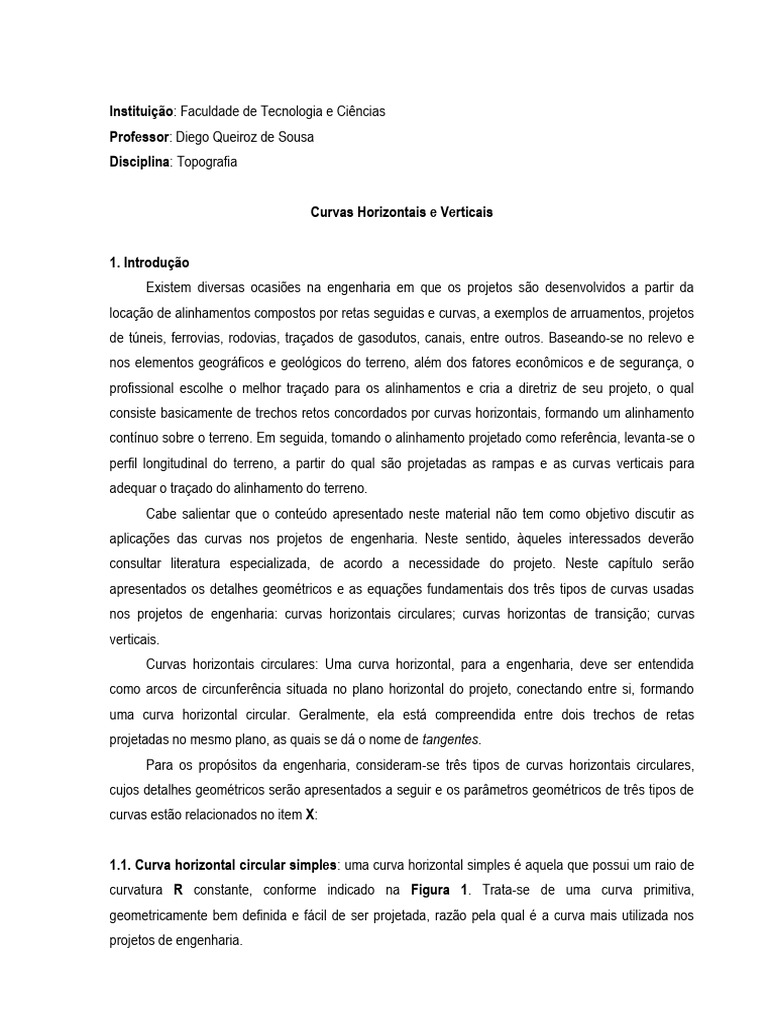 Curvas Horizontais e Verticais em Topografia | PDF | Curva | Linha ...