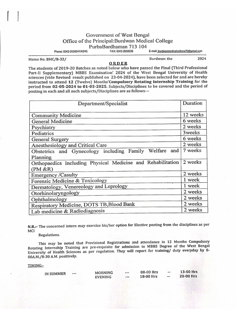 Internship Duty Roster Batch 19-20 | PDF