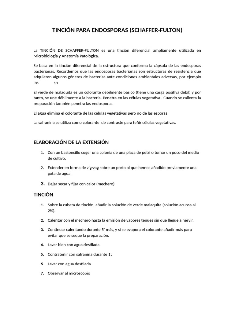 Tinción De Endosporas Schaeffer Fulton Pdf