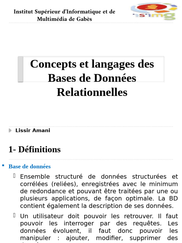 Cours 1 SGBD | PDF | Bases de données | SQL