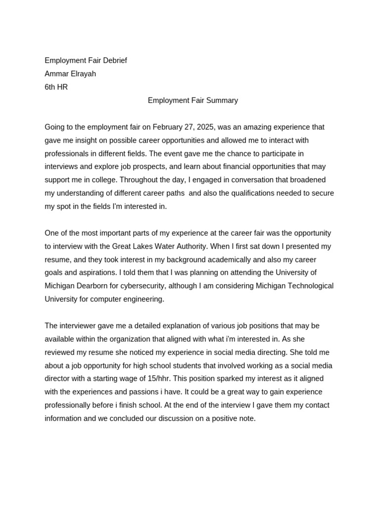 Employement Fair Summary | PDF