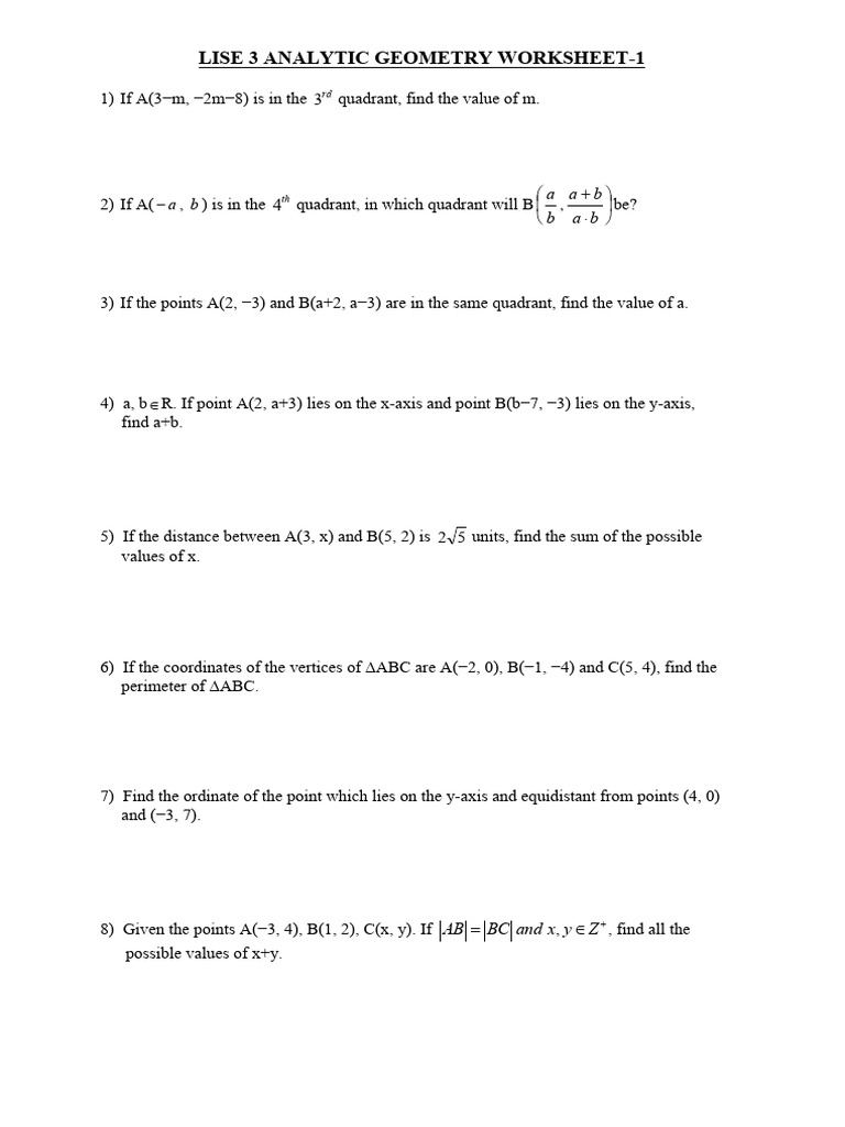L3IB Analytic Geo Worksheet-1 | PDF