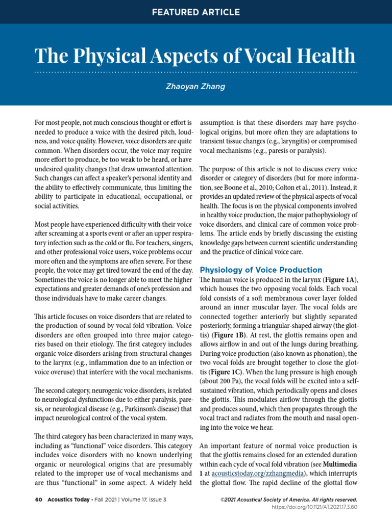 Zhang - The Physical Aspects | PDF | Human Voice | Larynx