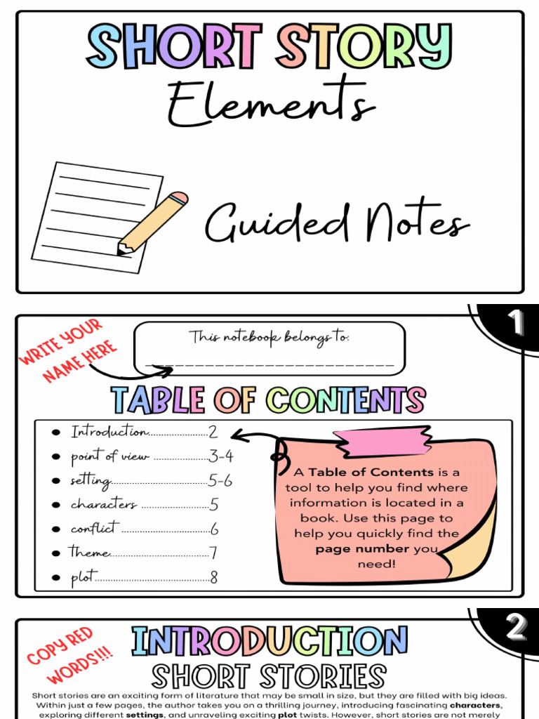 Elements of A Story - Guided Notes - Teacher Presentation | PDF