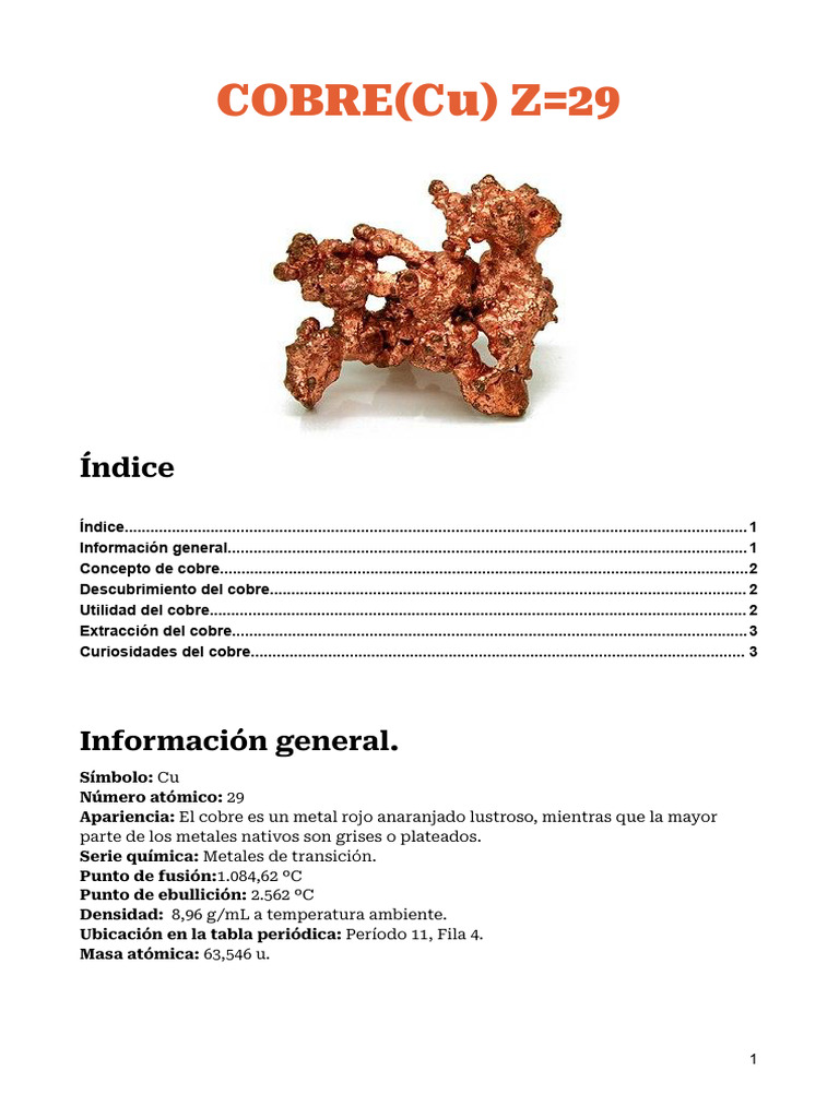Propiedades y Usos del Cobre (Cu) | PDF | Cobre | Rieles