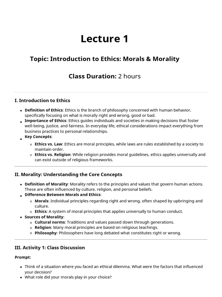 Lecture 01 Introduction To Ethics - Morals & Morality | PDF | Morality ...