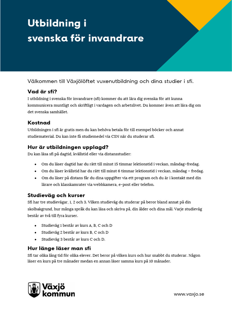 Informationsblad Sfi - Svenska | PDF