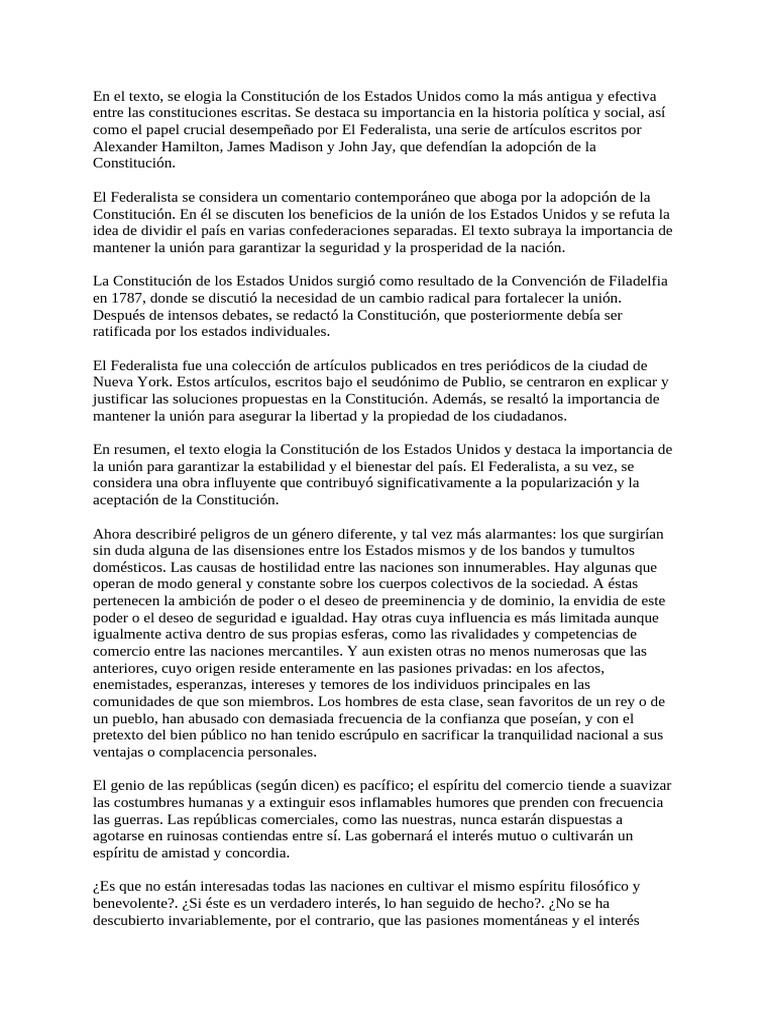 Importancia de la Constitución y El Federalista | PDF | Los documentos ...