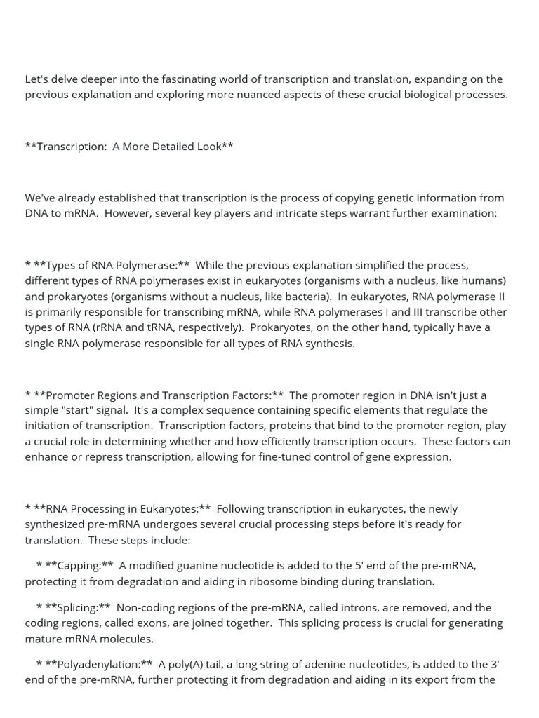 In-Depth Guide to Transcription & Translation | PDF | Rna | Messenger Rna