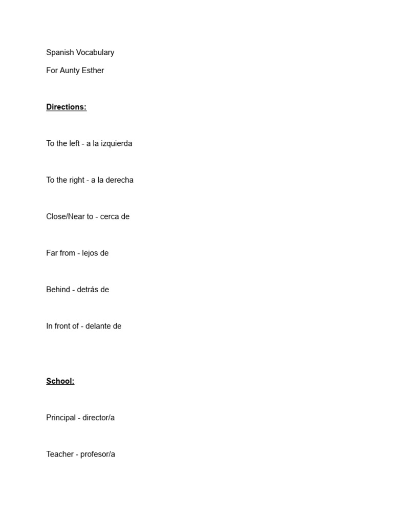 Spanish Vocabulary-1 | PDF