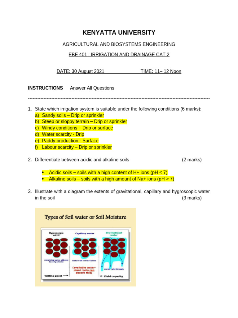 CAT2 - EBE 401 August 2021 Answers EBE 401 Kenyatta University | PDF | Drainage | Soil