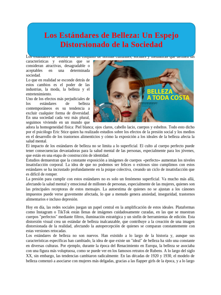 Los Estándares de Belleza en La Sociedad | PDF | Belleza | Salud mental