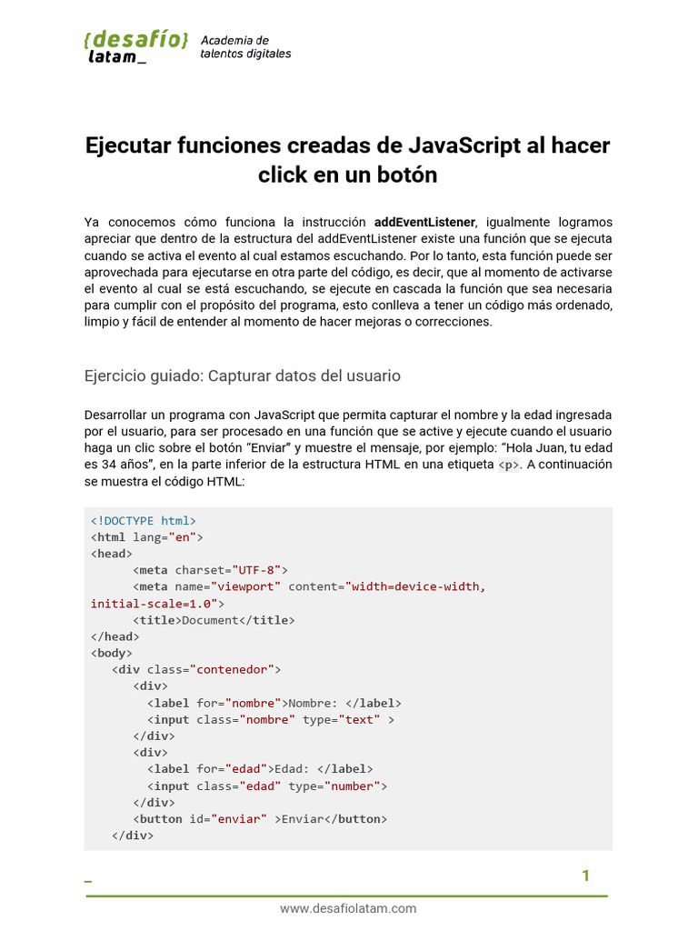 Material Apoyo Lectura - Ejecutar Funciones Creadas de JavaScript Al Hacer Click en Un Botón ...