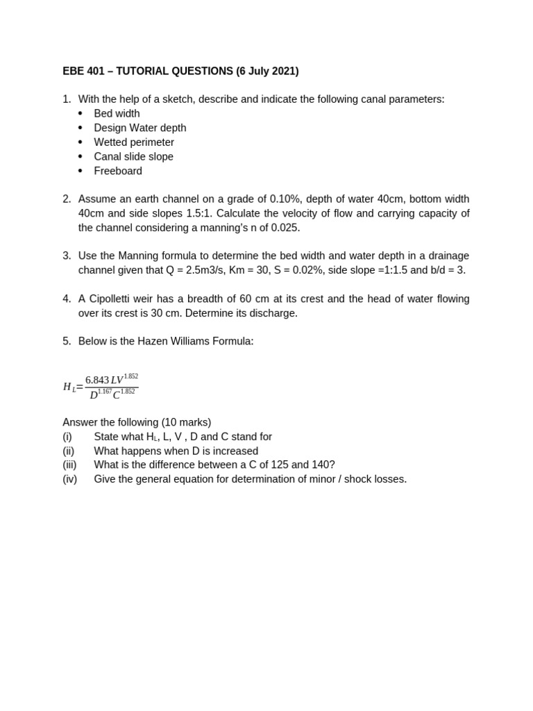 EBE 401 - Tutorial Questions & Answers | PDF | Applied And Interdisciplinary Physics | Civil ...