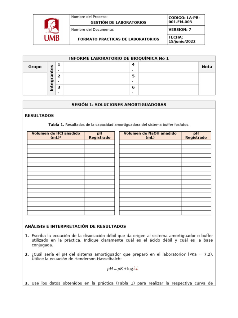 Informe Guía 1 Soluciones Amortiguadoras | PDF | Solución tampón | Química