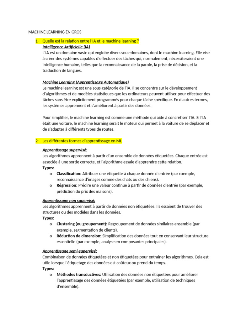 Algorithmes d'apprentissage non supervisé en IA | PDF | Apprentissage ...