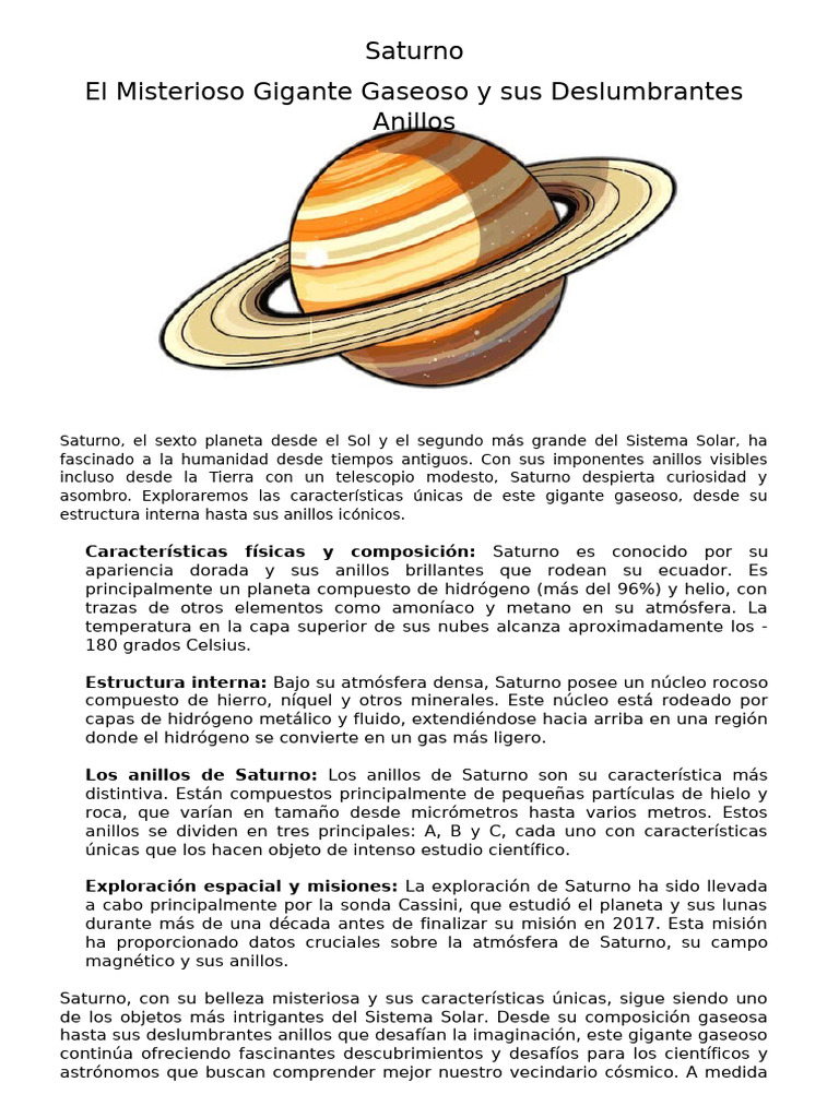 Características y anillos de Saturno | PDF | Saturno | Atmósfera