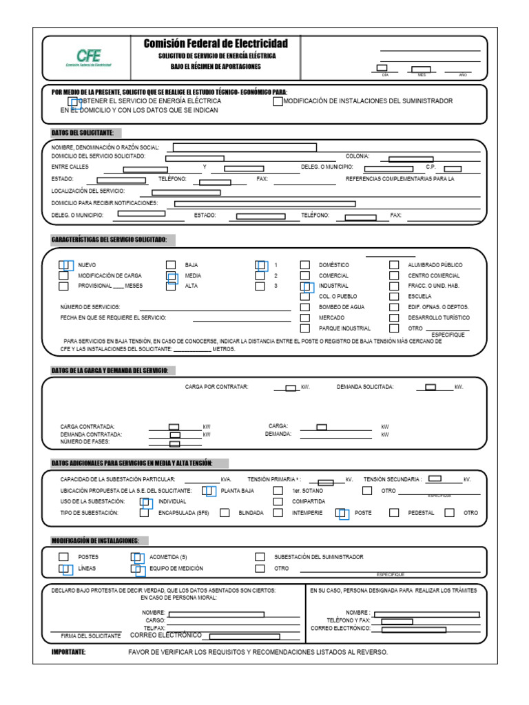 Solicitud CFE. | PDF | Electricidad