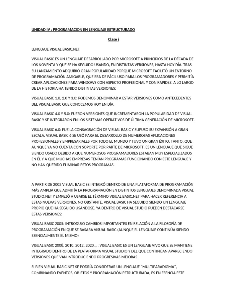 UNIDAD IV ALGORITMO | PDF | Básico | Interfaz de línea de comando