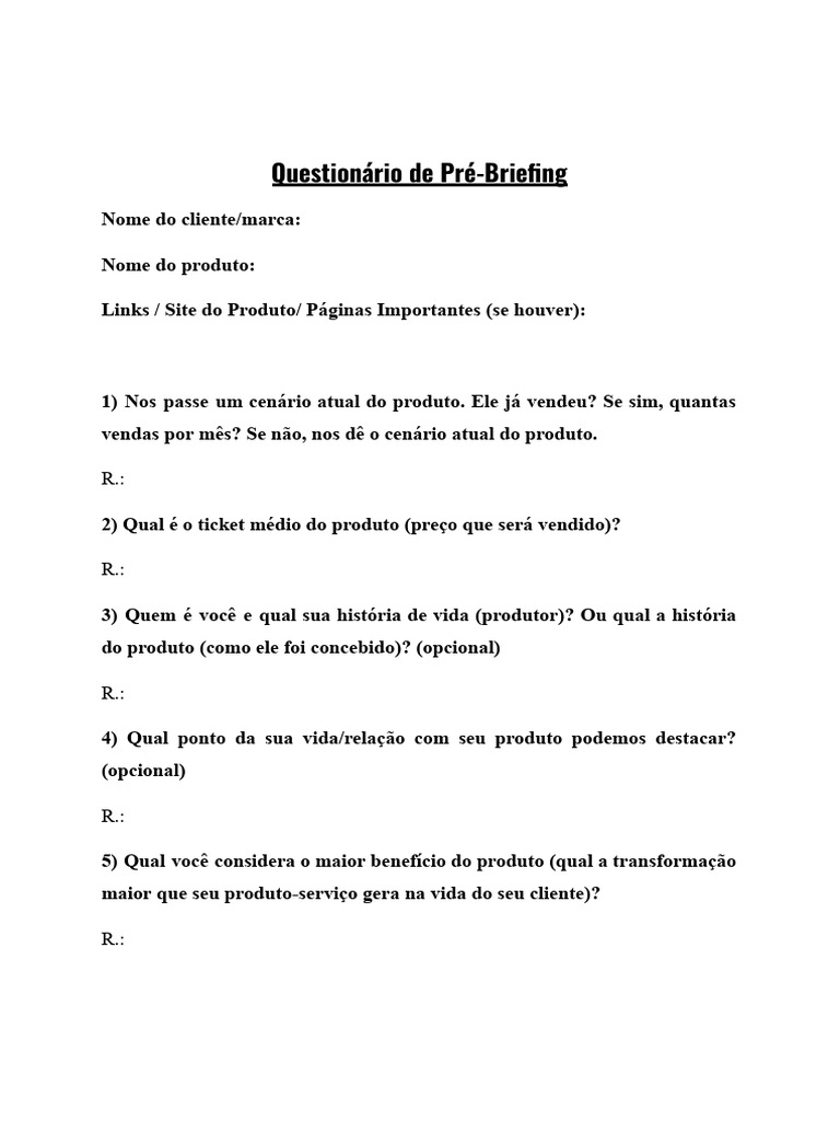 Questionário de Pré-briefing | PDF