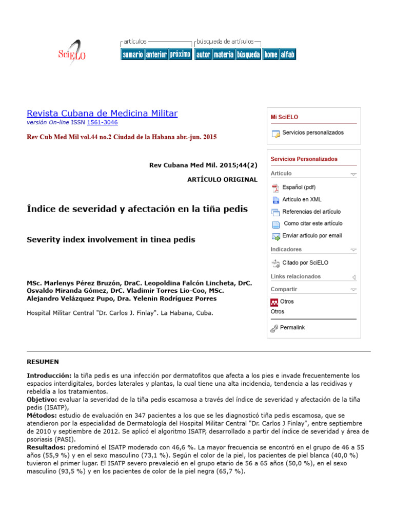Índice de Severidad y Afectación en La Tiña Pedis | PDF | Enfermedades ...