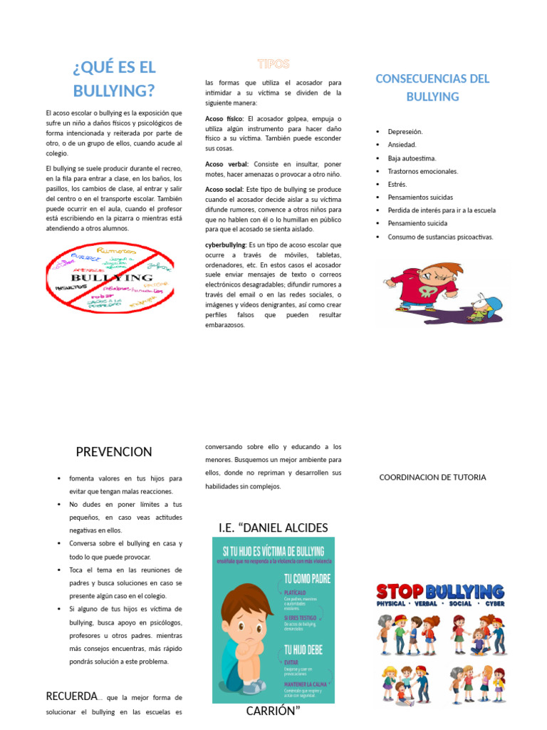 Triptico de Bullying | PDF | Intimidación | Salud mental