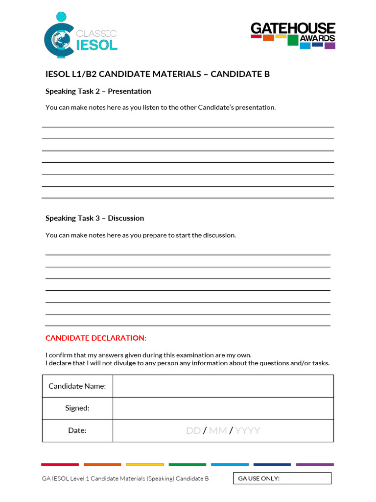 GA IESOL L1 (B2) Candidate B Materials Sample 1 | PDF