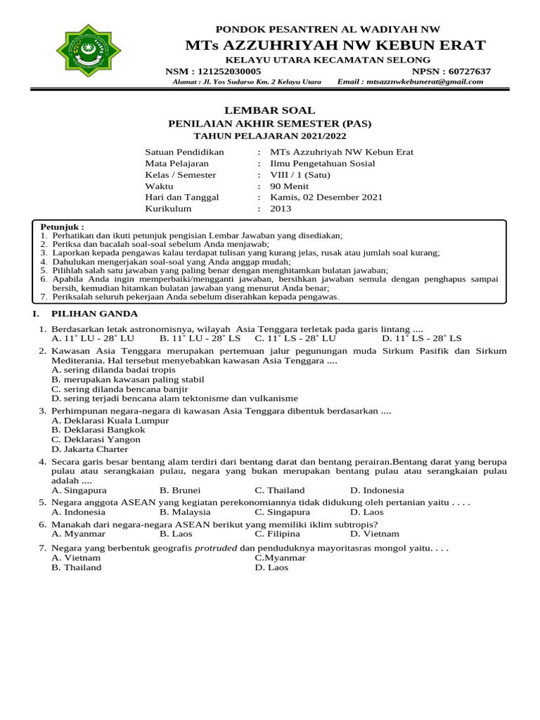 Soal PAS IPS Kelas 8 K13 | PDF