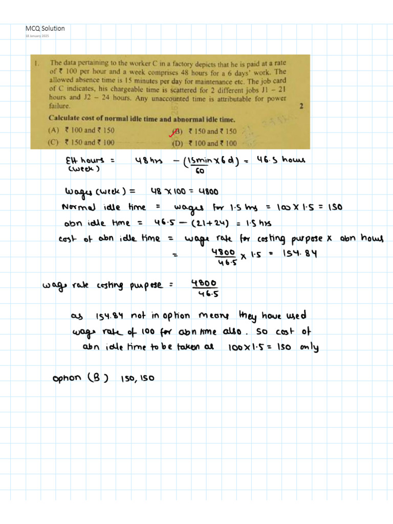 Costing Solution Jan 25 by CA Pranav Popat Descriptive + MCQ | PDF