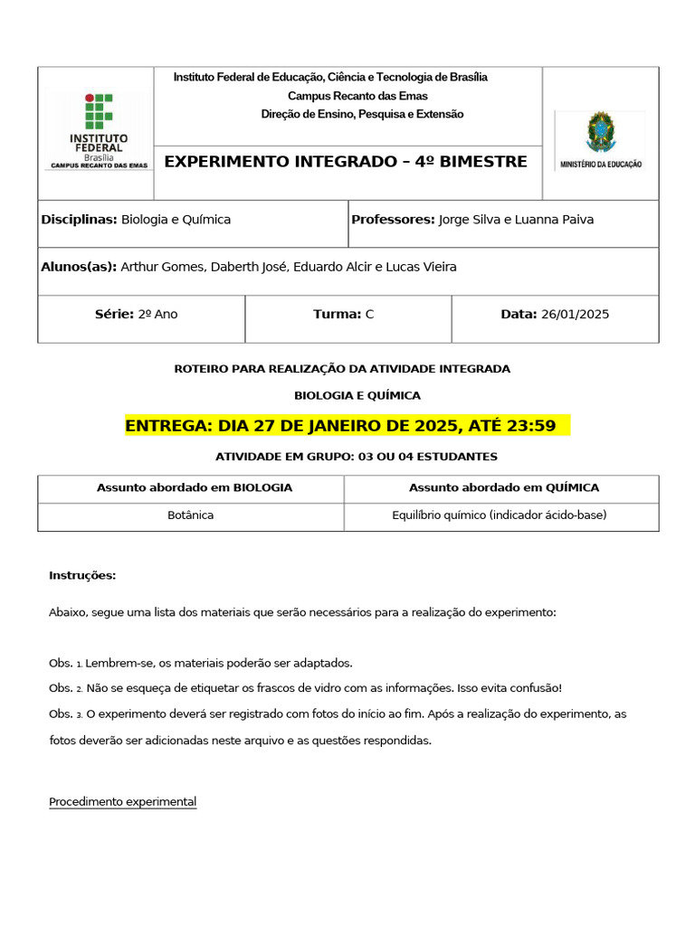 Roteiro Experimento Quí-Bio-1 Editado(1) | PDF | Ultravioleta | Ph