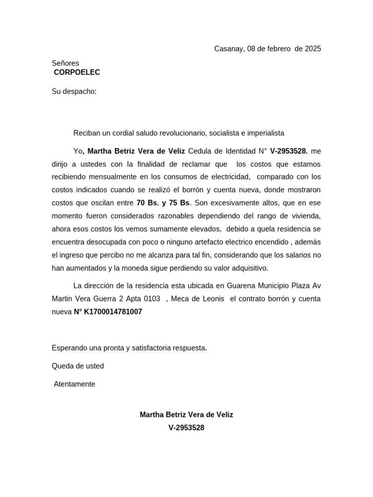 reclamo a corpoelec BORRON Y CUENTA NUEVA | PDF