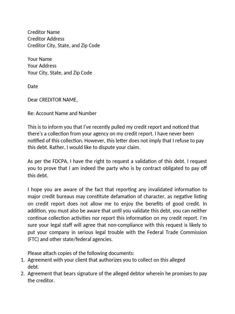 Debt Validation Request Letter Template | PDF