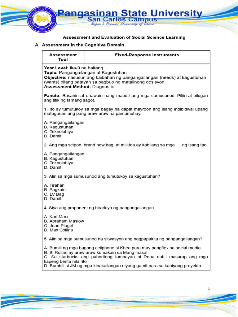 Group 3 Compilation of Sample Assessment Tools in Araling Panlipunan | PDF