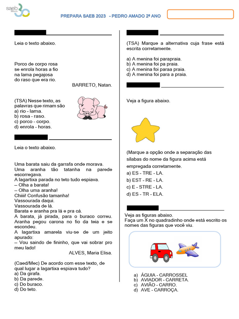 SIMULADO 2º Ano PORTUGUÊS (1) SAESE 2025 | PDF | Biologia | Zoologia