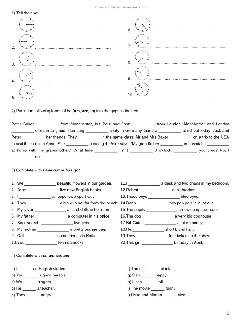 Champion Starter Review Units 1-3 | PDF