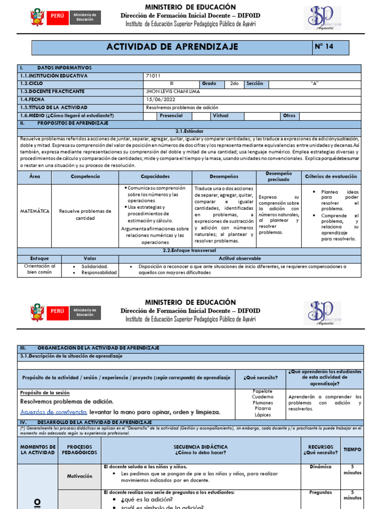 Sesión de Aprendizaje Matematica | PDF | Aprendizaje | Maestros