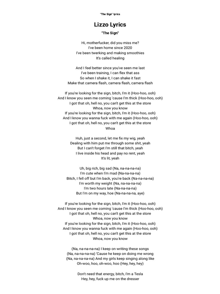 Lizzo - The Sign Lyrics | PDF