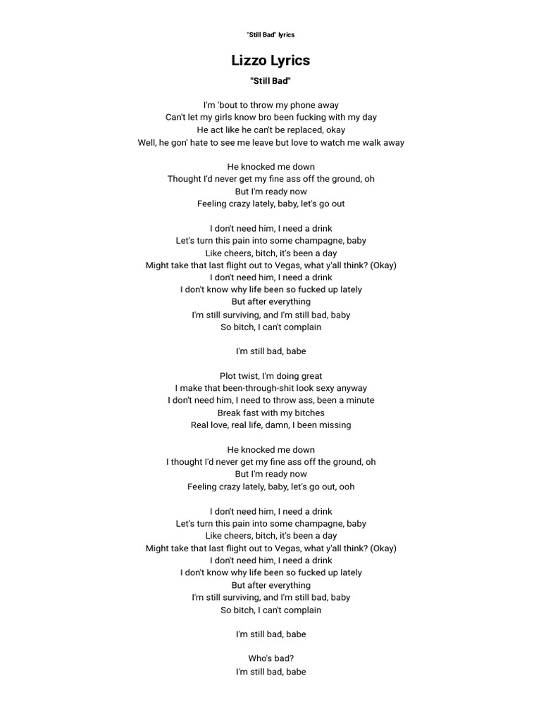 Lizzo - Still Bad Lyrics _ AZLyrics.com | PDF