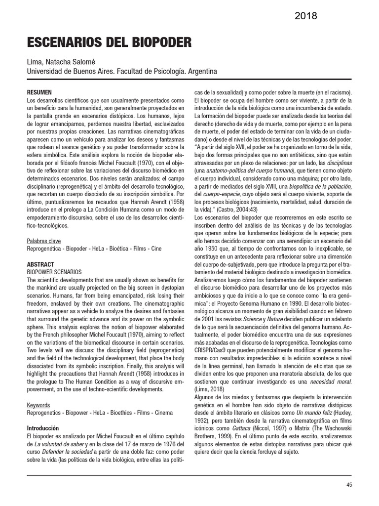 3-02 Lima. Escenarios Del Biopoder | PDF | El la | Biología