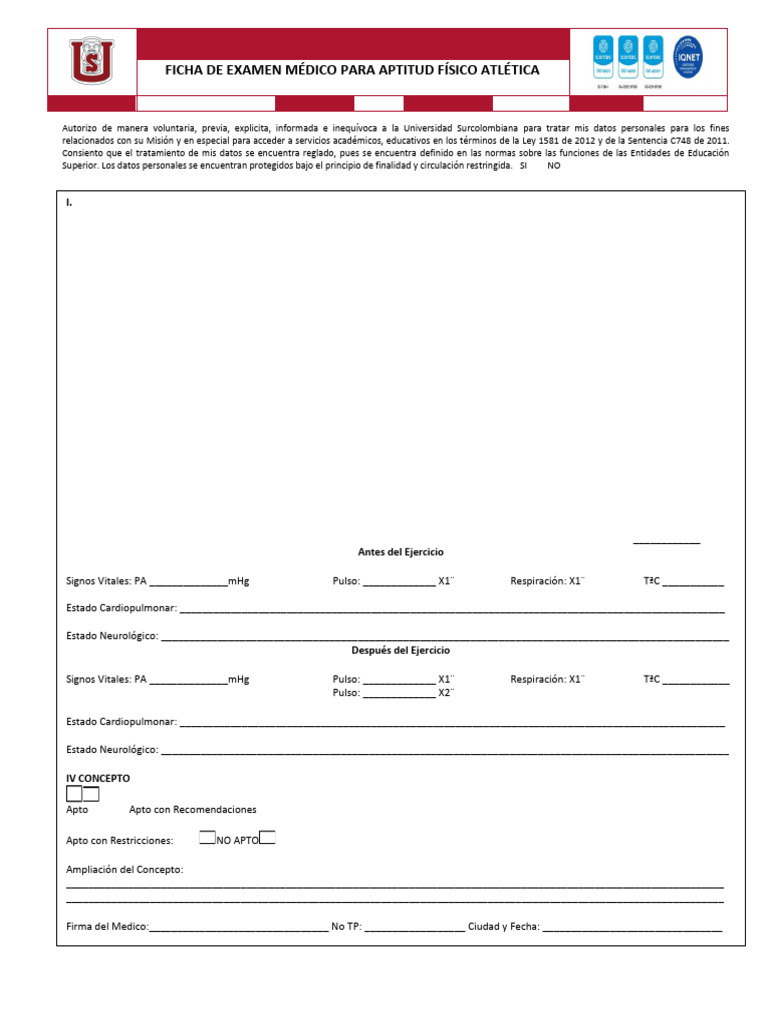 Ap-Mbu-Gas-Fo-08 Ficha de Examen Medico para Aptitud Fisico Atletica | PDF | Especialidades Medicas