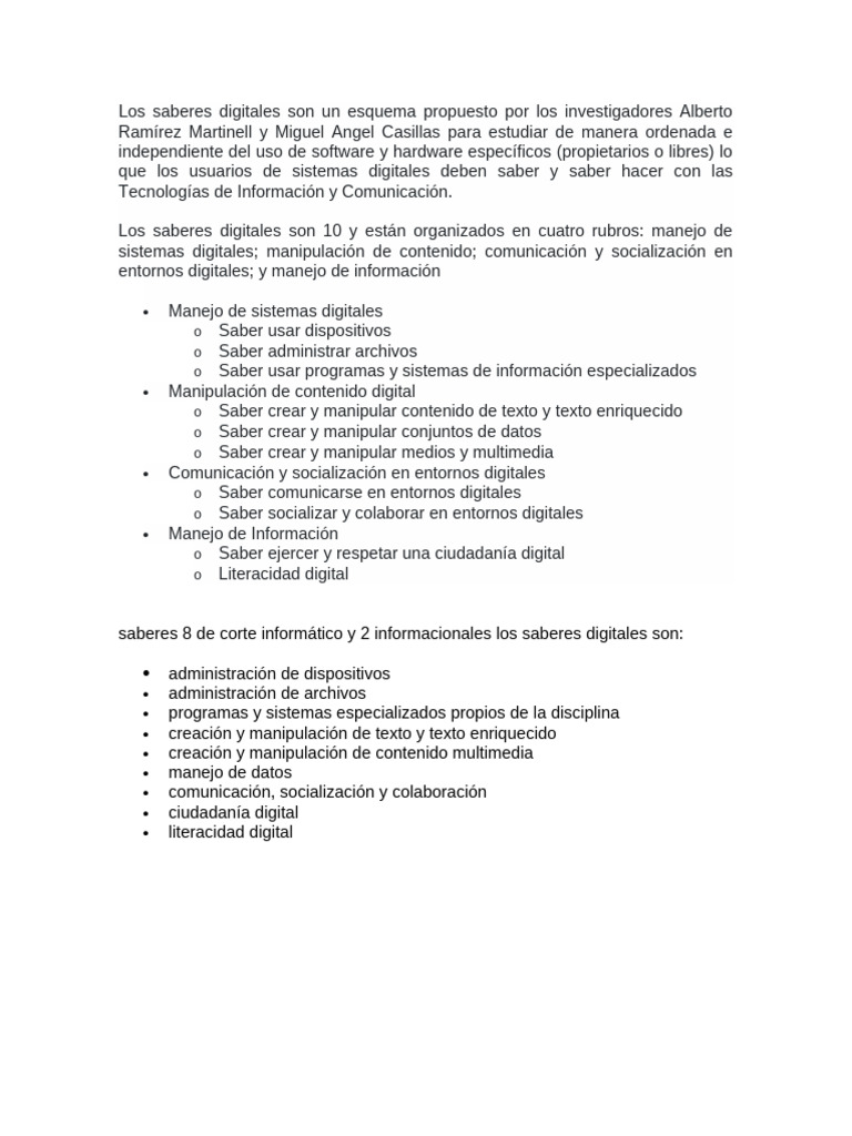 Los saberes digitales son un esquema propuesto por los investigadores ...